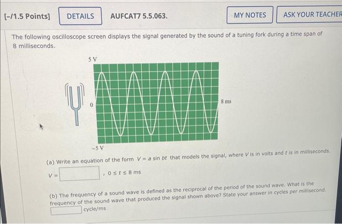 Solved The following oscilloscope screen displays the signal | Chegg.com