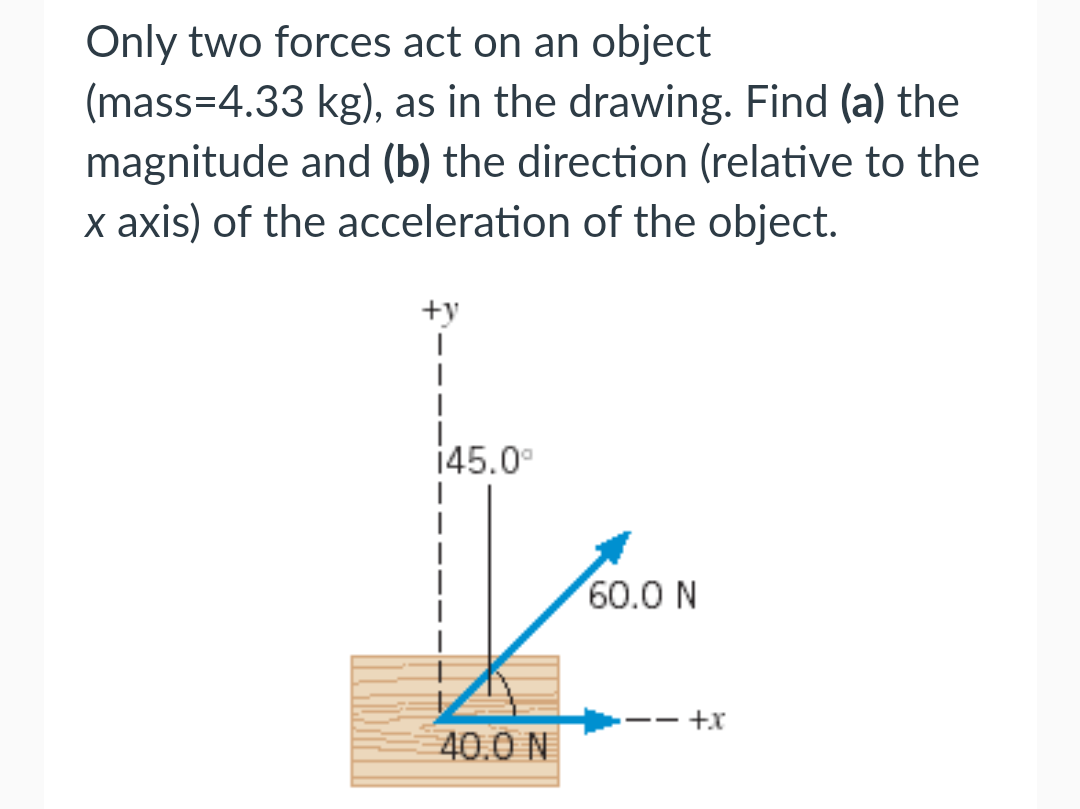 Solved Only two forces act on an object (mass=4.33 kg), as | Chegg.com