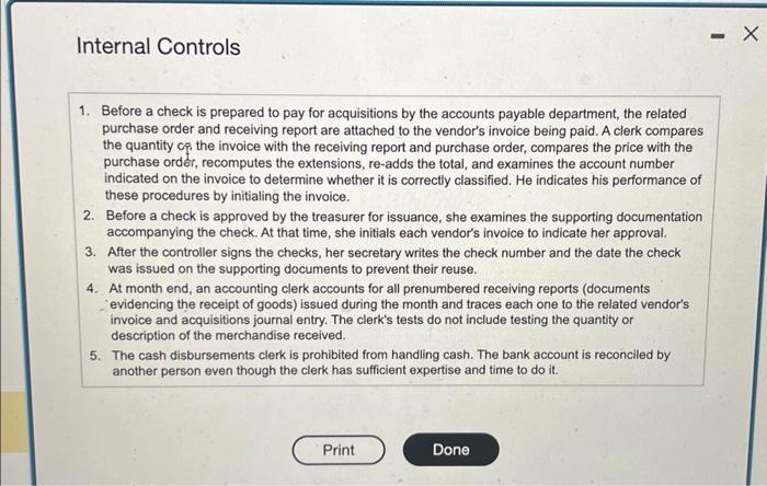 Solved Internal Controls 1. Before a check is prepared to | Chegg.com