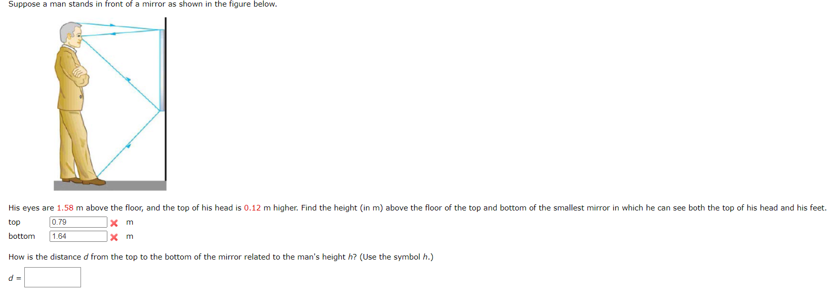 Solved Suppose a man stands in front of a mirror as shown in | Chegg.com
