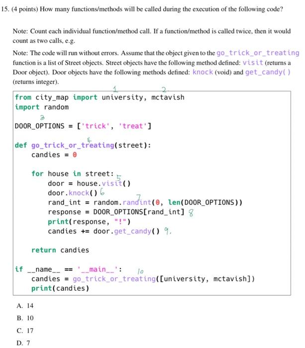 Solved 5. (4 points) How many functions/methods will be | Chegg.com
