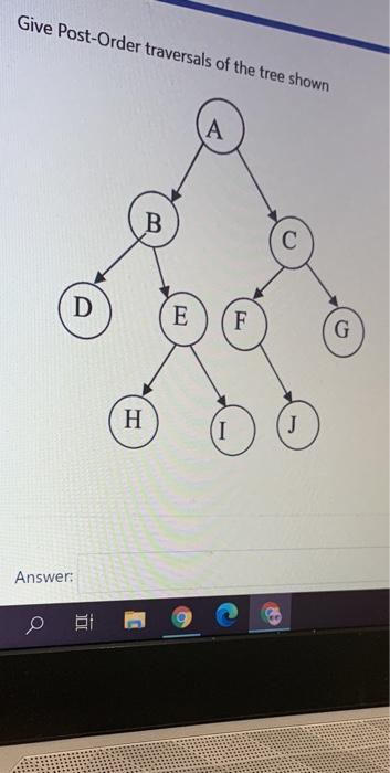 Solved Give Post-Order traversals of the tree shown A B С D | Chegg.com