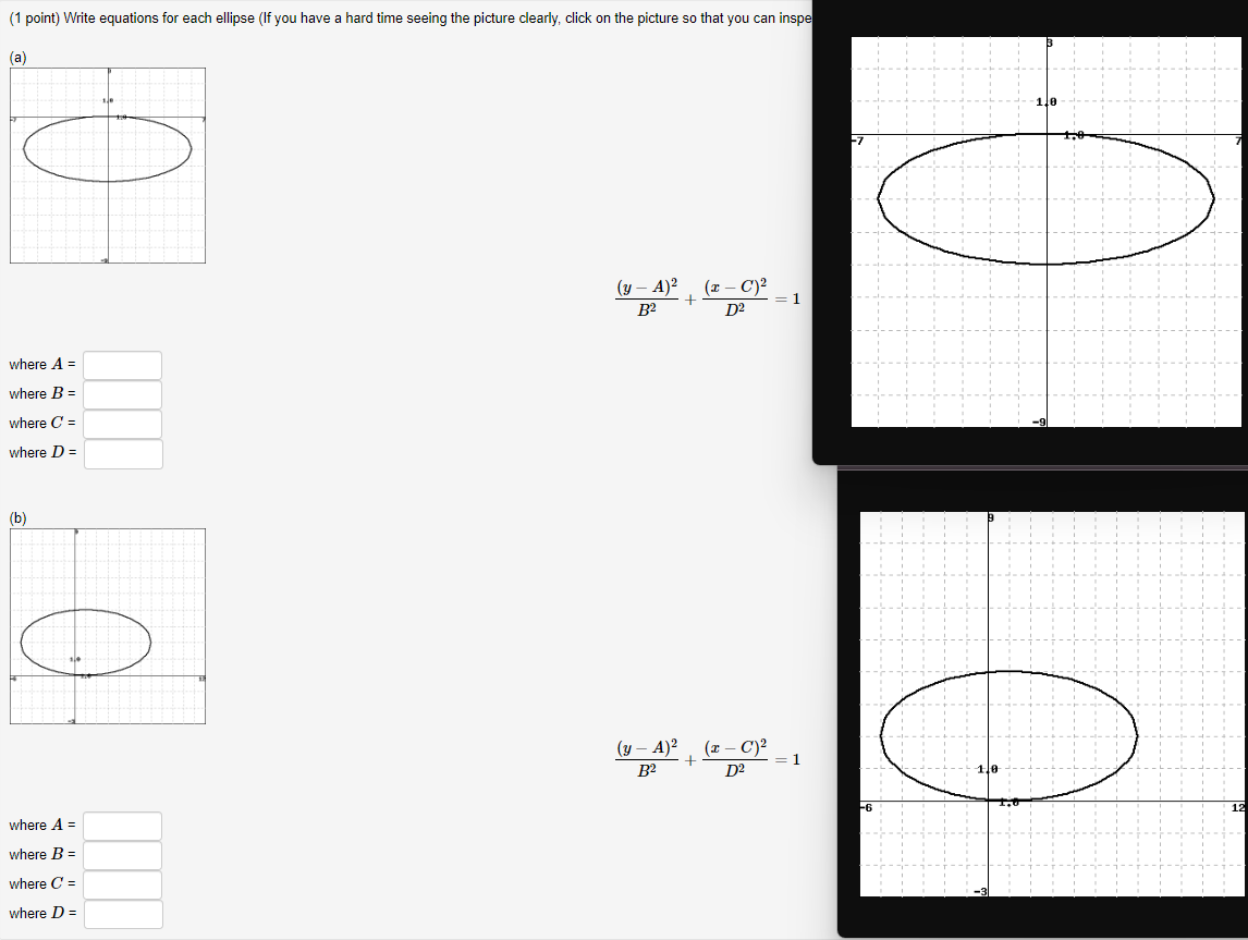 Solved (1 ﻿point) ﻿Write equations for each ellipse (If you | Chegg.com