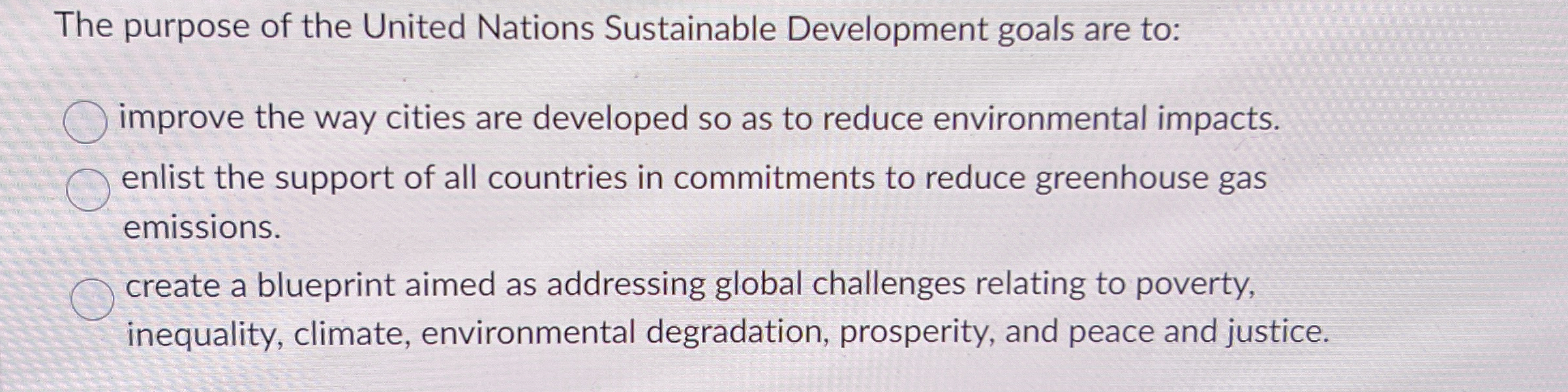 Solved The purpose of the United Nations Sustainable | Chegg.com