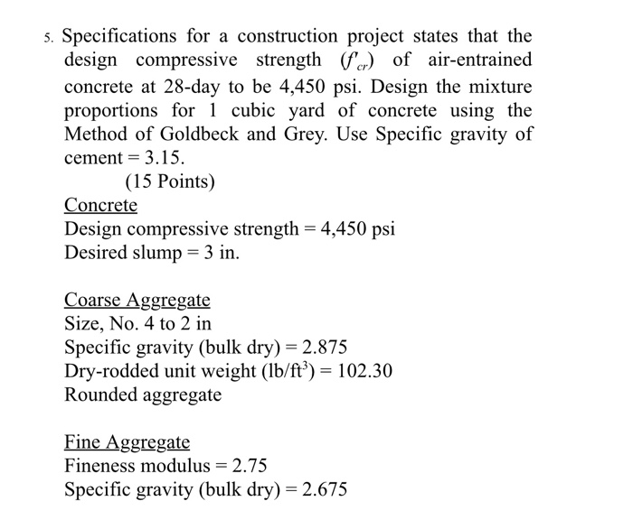 Solved 5. Specifications for a construction project states | Chegg.com