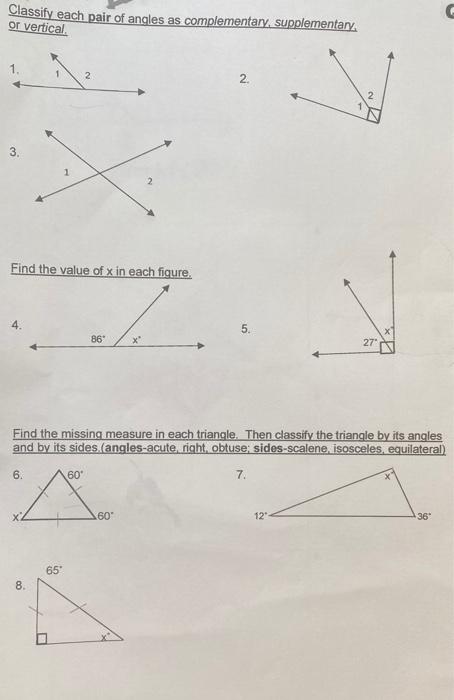 Solved Classify each pair of angles as complementary, | Chegg.com