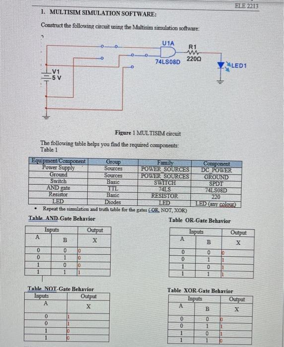 Solved BLE 2213 1. MULTISIM SIMULATION SOFTWARE: Construct | Chegg.com