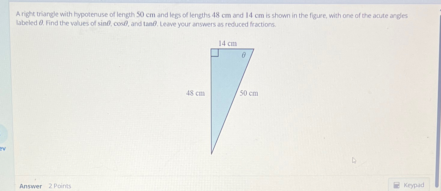 Solved A right triangle with hypotenuse of length 50cm ﻿and | Chegg.com