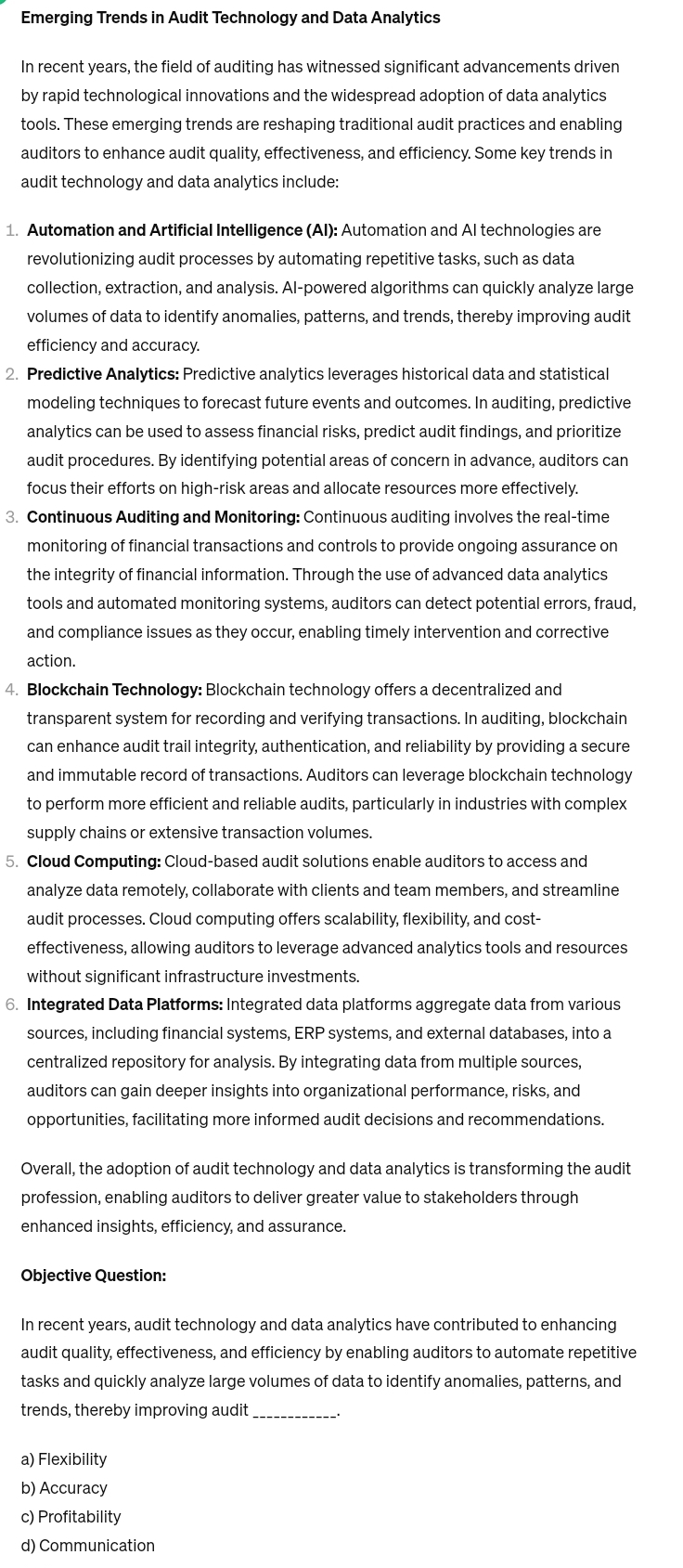 Solved Emerging Trends in Audit Technology and Data | Chegg.com