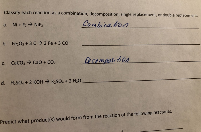 Solved Classify each reaction as a combination, | Chegg.com