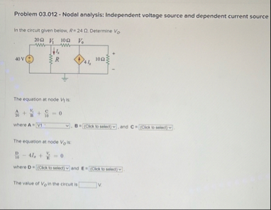Solved Problem 03.012 - ﻿Nodal analysis: Independent voltage | Chegg.com