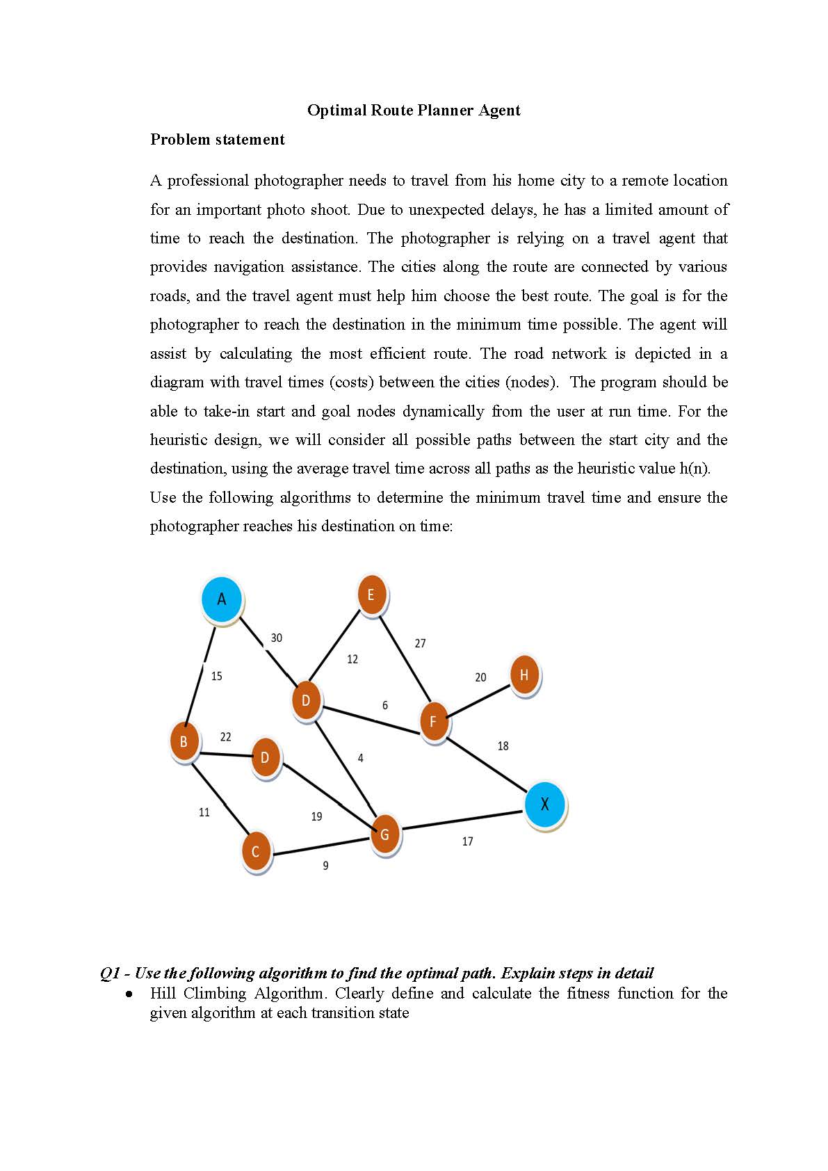 Solved Optimal Route Planner AgentProblem statementA | Chegg.com