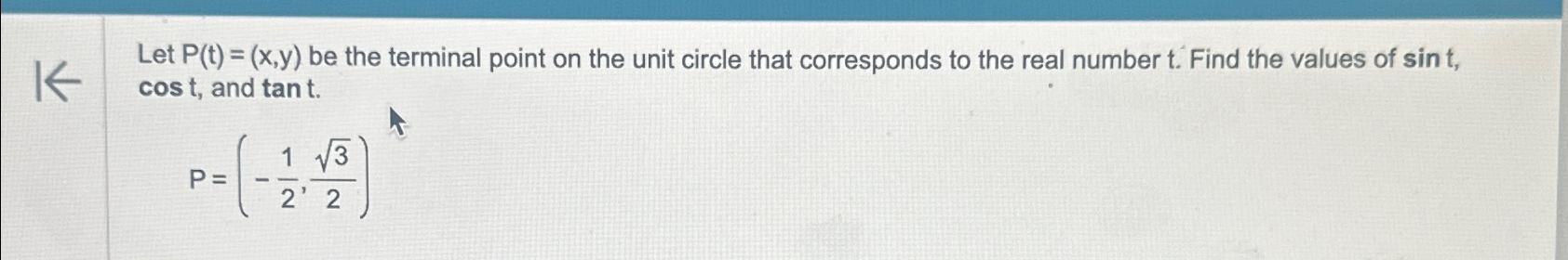Solved Let P(t)=(x,y) ﻿be the terminal point on the unit | Chegg.com