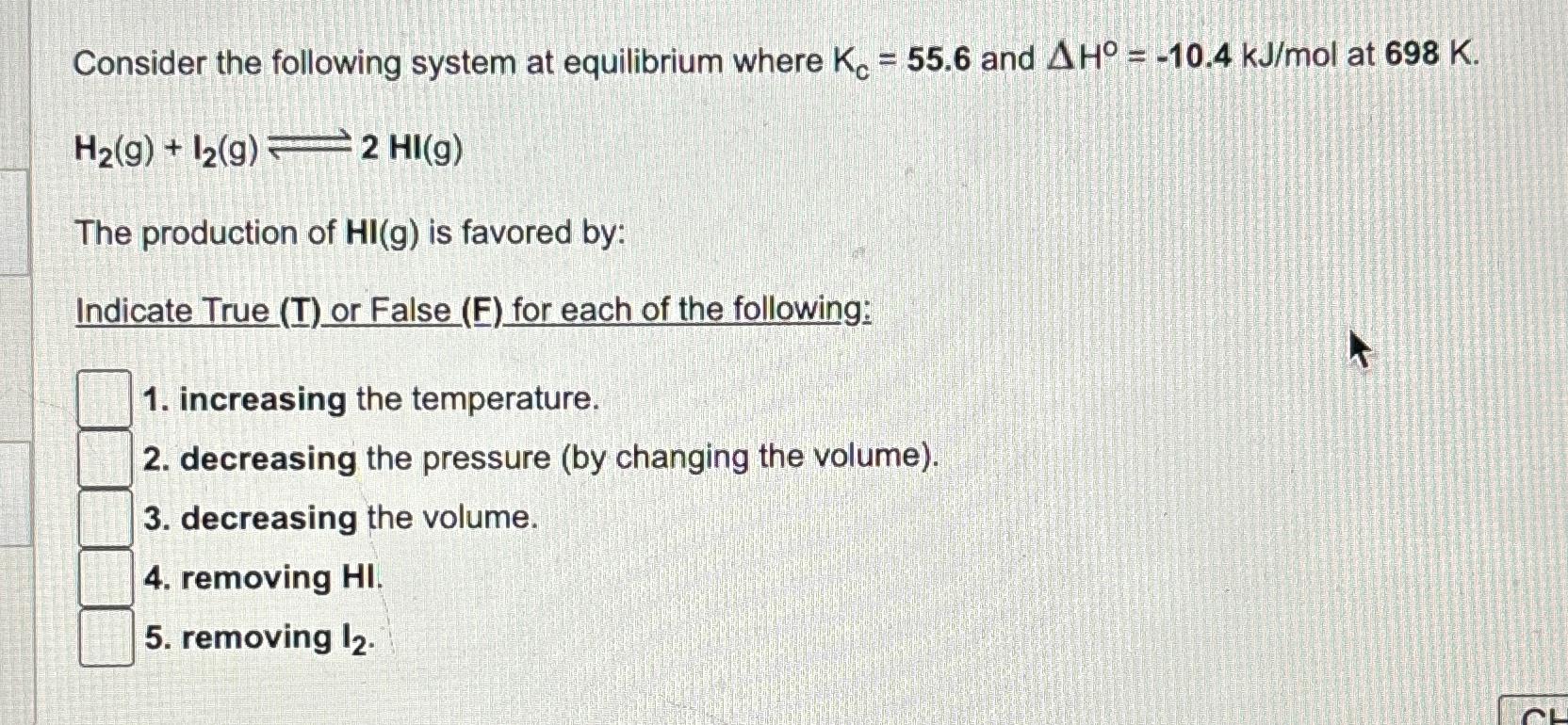 Solved Consider the following system at equilibrium where | Chegg.com