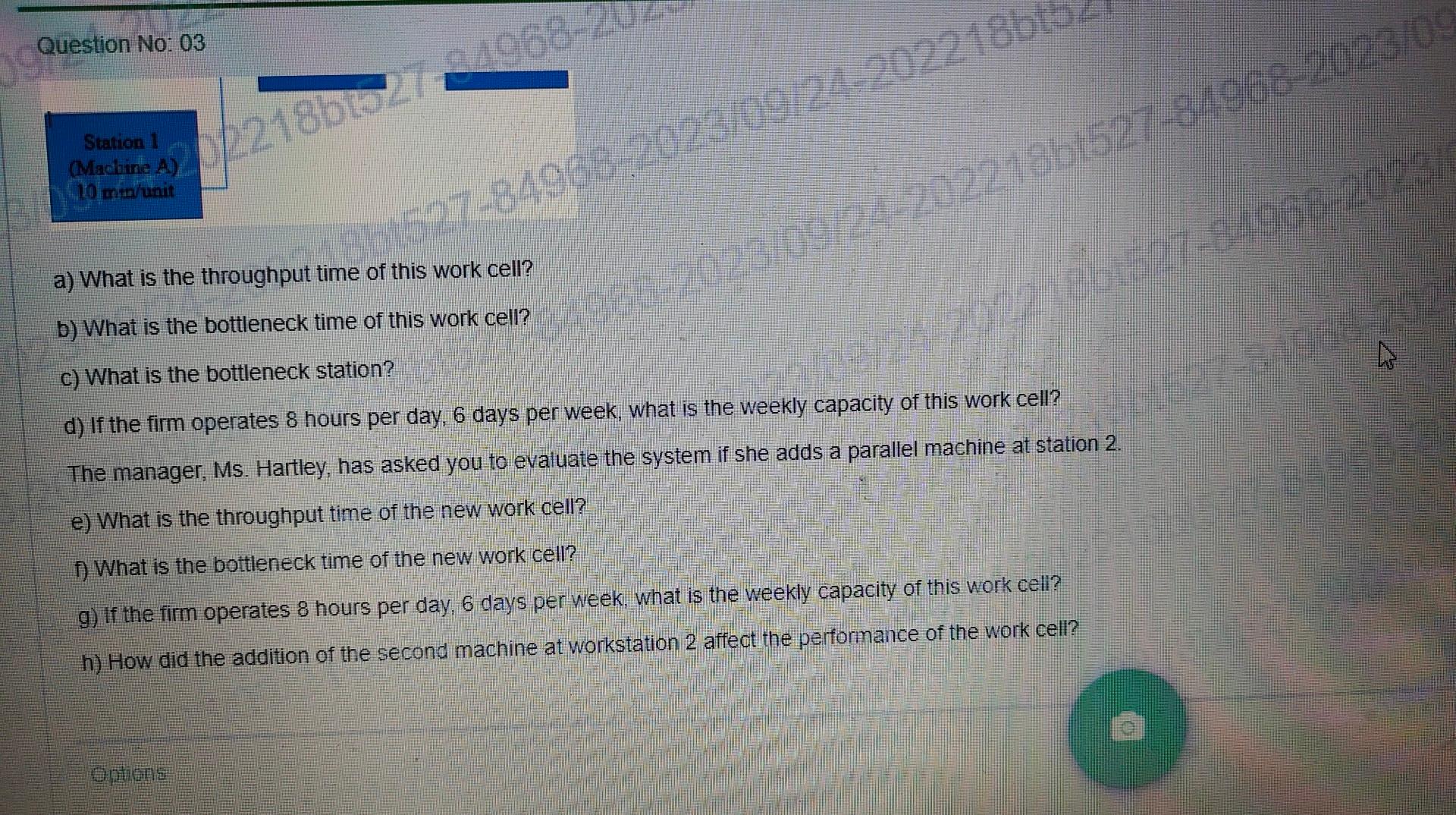 Solved a) What is the throughput time of this work cell? b) | Chegg.com