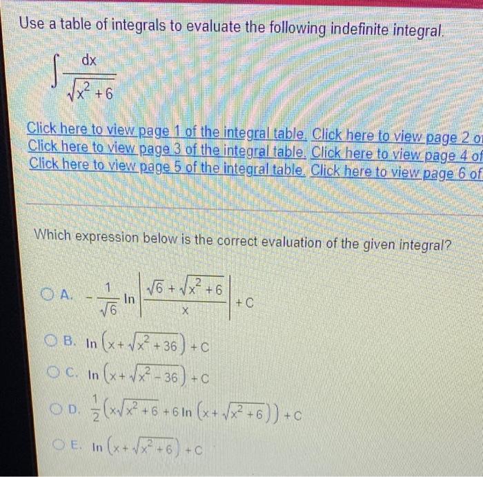 Solved Use a table of integrals to evaluate the following | Chegg.com