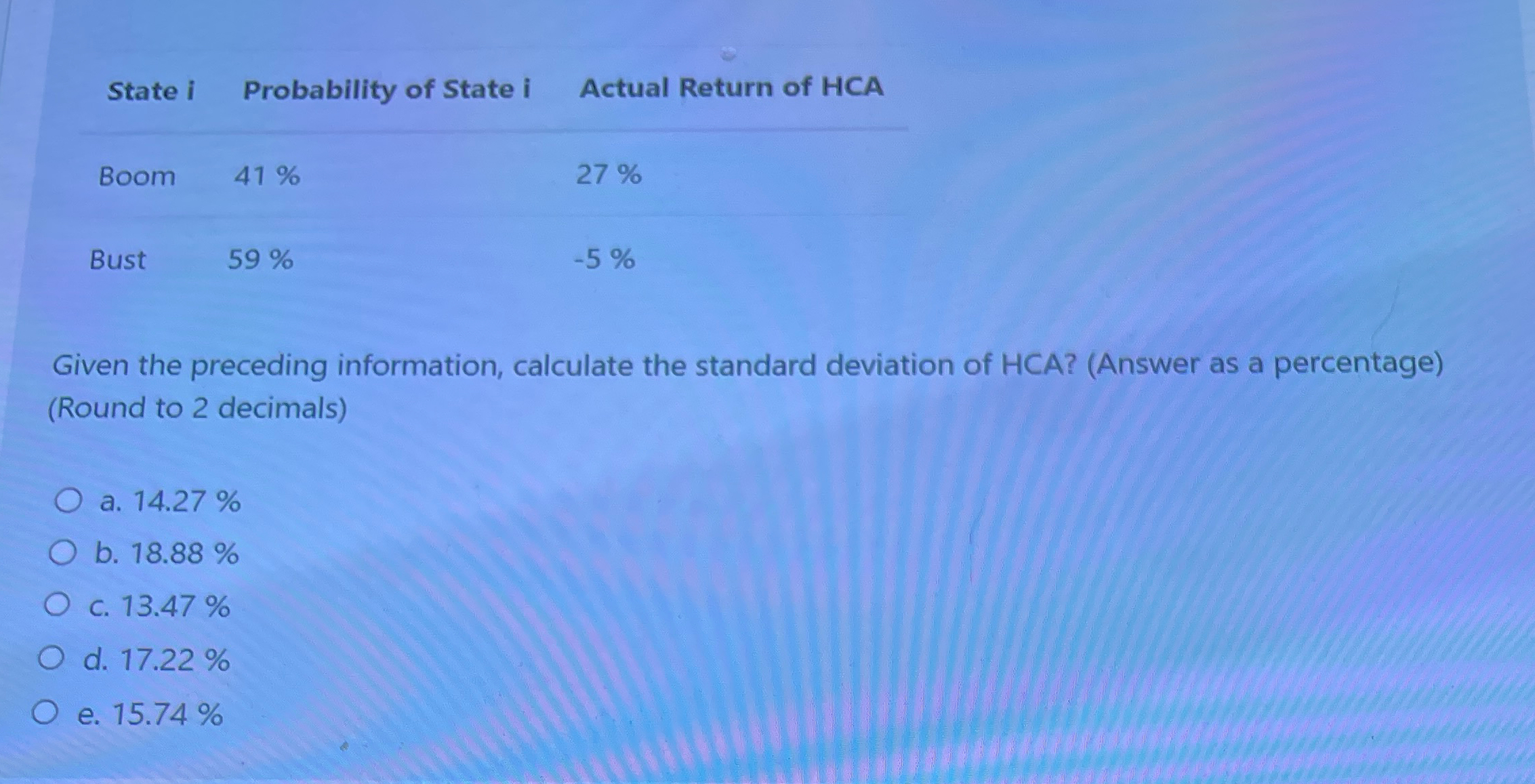Solved \table[[State i,Probability of State i,Actual Return | Chegg.com
