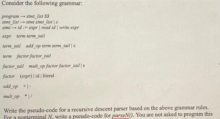 Solved Consider the following grammar: - . program → | Chegg.com