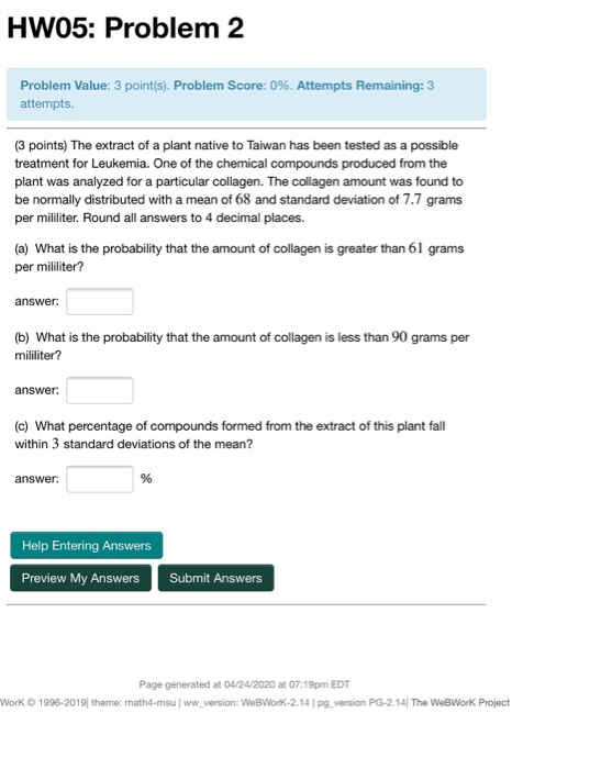 Solved HW05: Problem 2 Problem Value: 3 point(s). Problem | Chegg.com