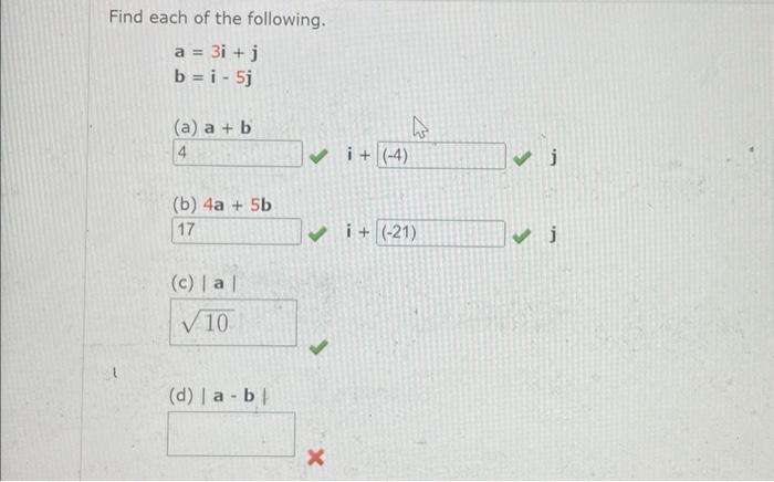 Solved Find each of the following. a=3i+jb=i−5j (a) a+b (b) | Chegg.com