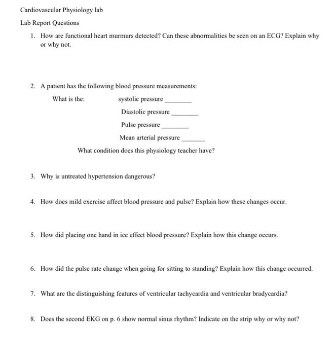 Solved Cardiovascular Physiology lab Lab Report Questions 1. | Chegg.com