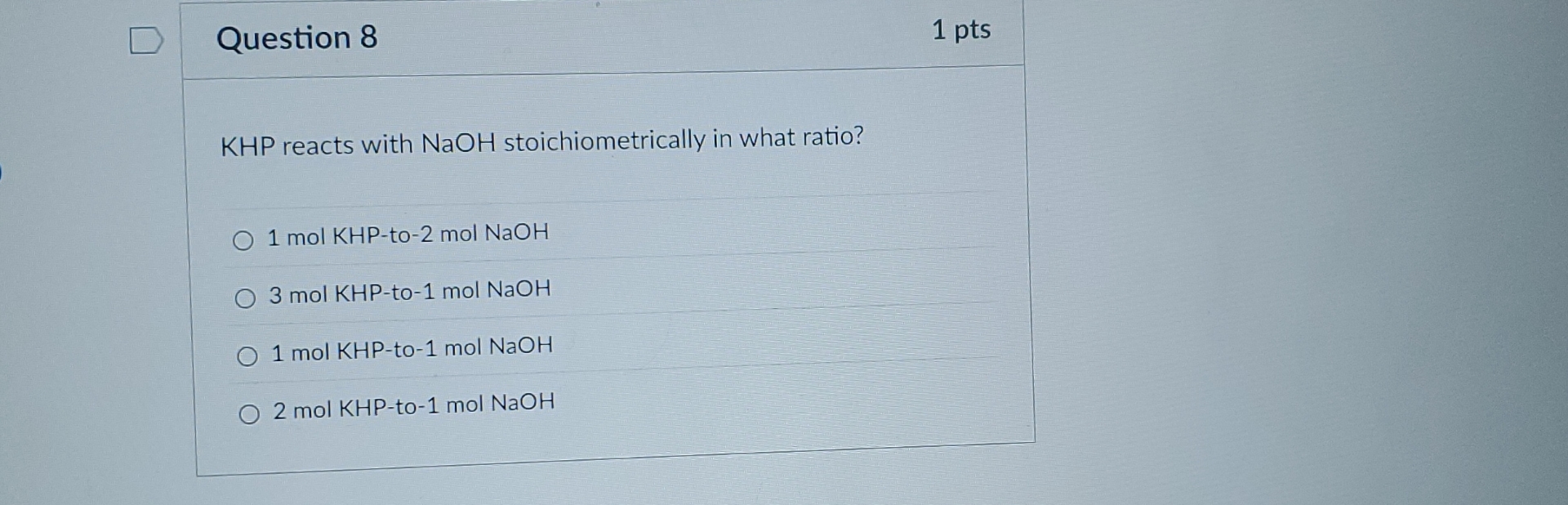 Solved Question 8KHP reacts with NaOH stoichiometrically in | Chegg.com