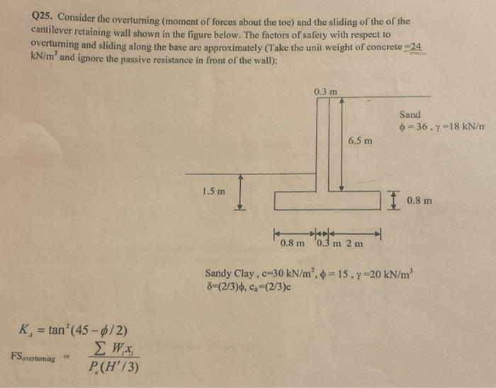 Solved Q25. Consider the overturning (moment of forces about | Chegg.com