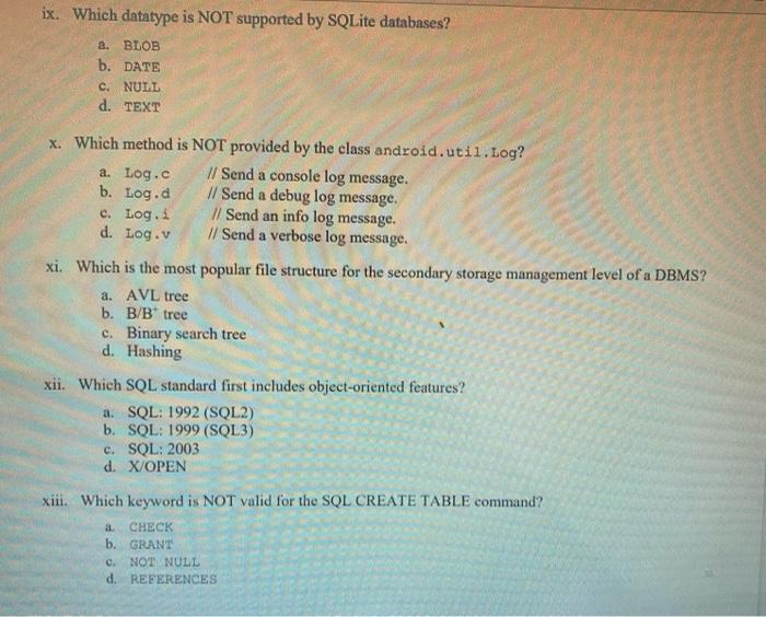Solved Ix Which Datatype Is Not Supported By Sqlite