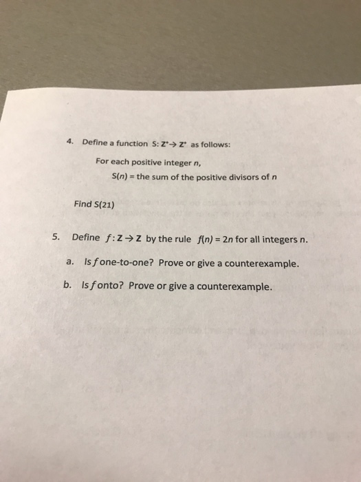 Solved 4. Define a function S: Z Zas follows: For each | Chegg.com