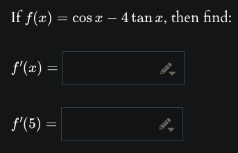 If f(x)=cosx-4tanx, ﻿then | Chegg.com