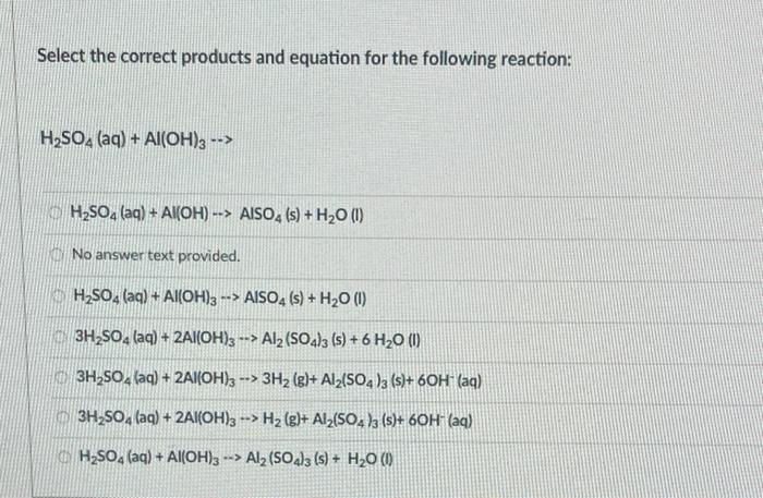 Solved Select the correct products and equation for the | Chegg.com
