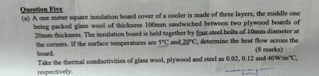 Solved Question Five(a) ﻿A one meter square insulation board | Chegg.com