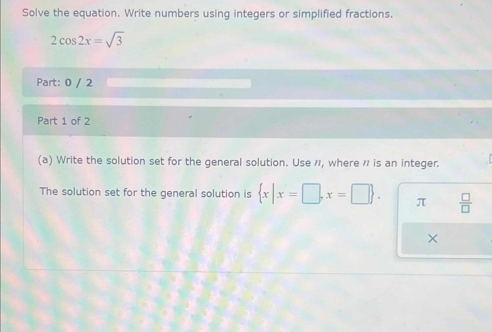 Solved Solve the equation. Write numbers using integers or | Chegg.com