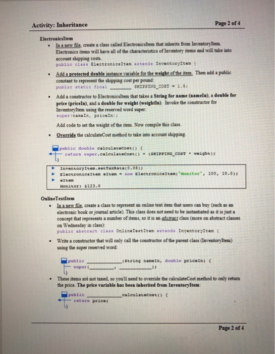 Solved Activity: Inheritance Page 1 of 4 Goals: By the end | Chegg.com