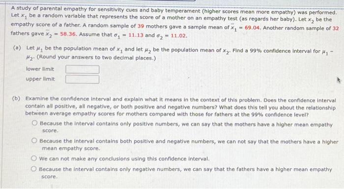 Solved A study of parental empathy for sensitivity cues and | Chegg.com