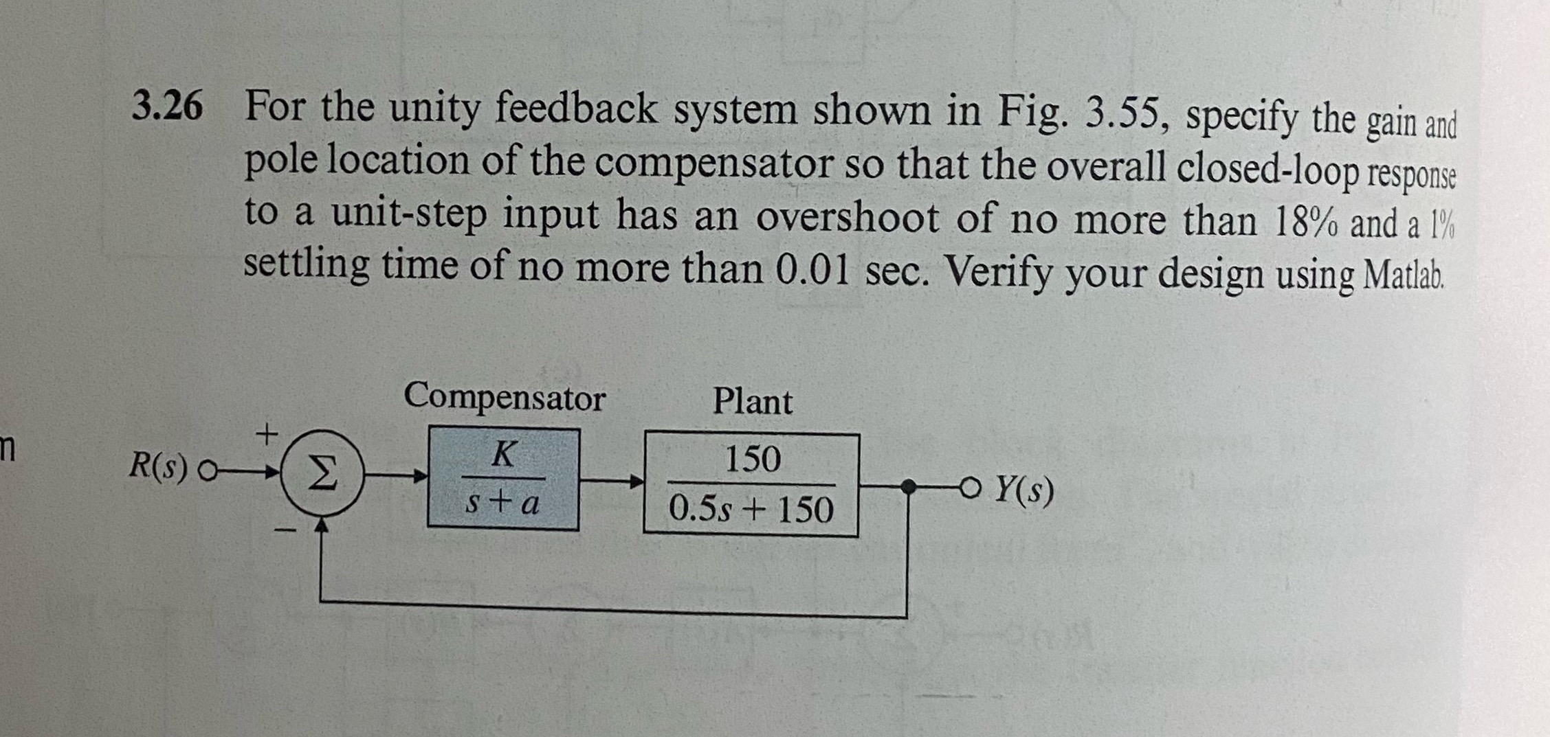 3.26 ﻿For the unity feedback system shown in Fig. | Chegg.com