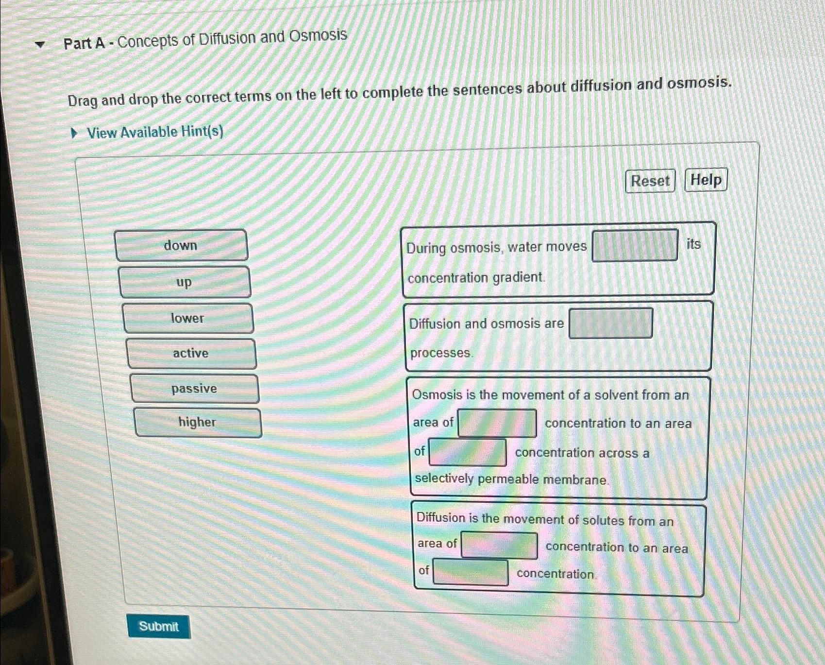 Solved Part A - ﻿Concepts of Diffusion and OsmosisDrag and | Chegg.com