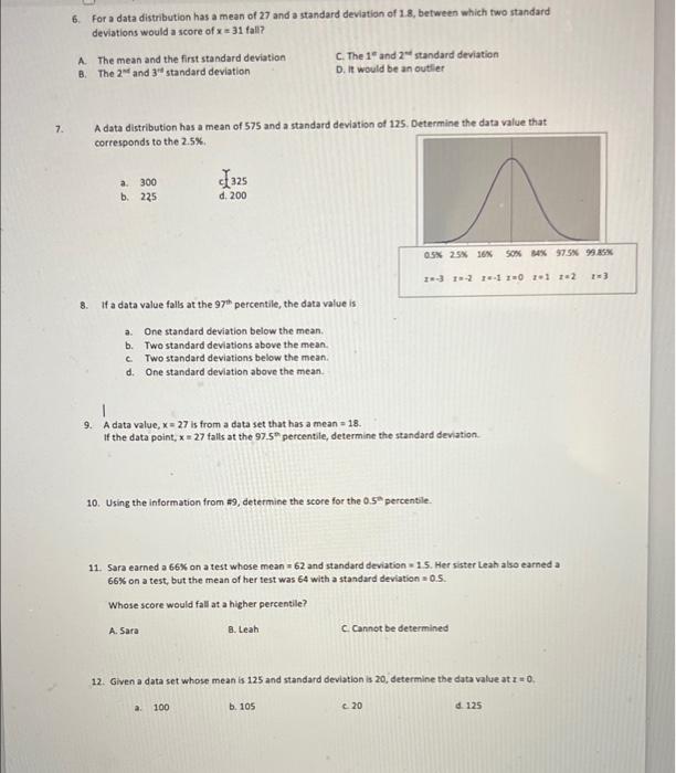 Solved 6. For a data distribution has a mean of 27 and a | Chegg.com