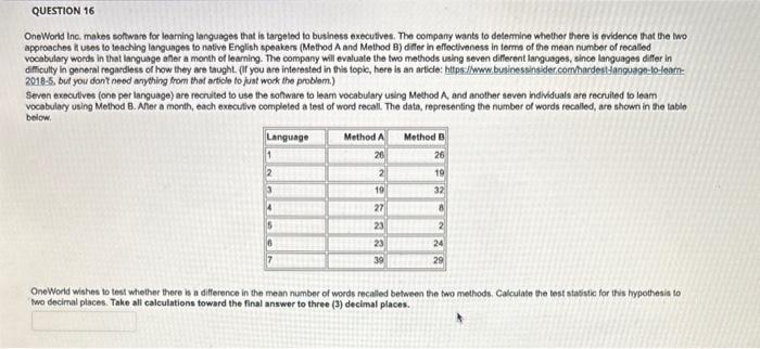 Solved OneWorld inc. makes sofnware for learning languages | Chegg.com