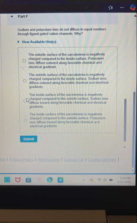 Solved Part FSodium and potassium ions do not diffuse in | Chegg.com