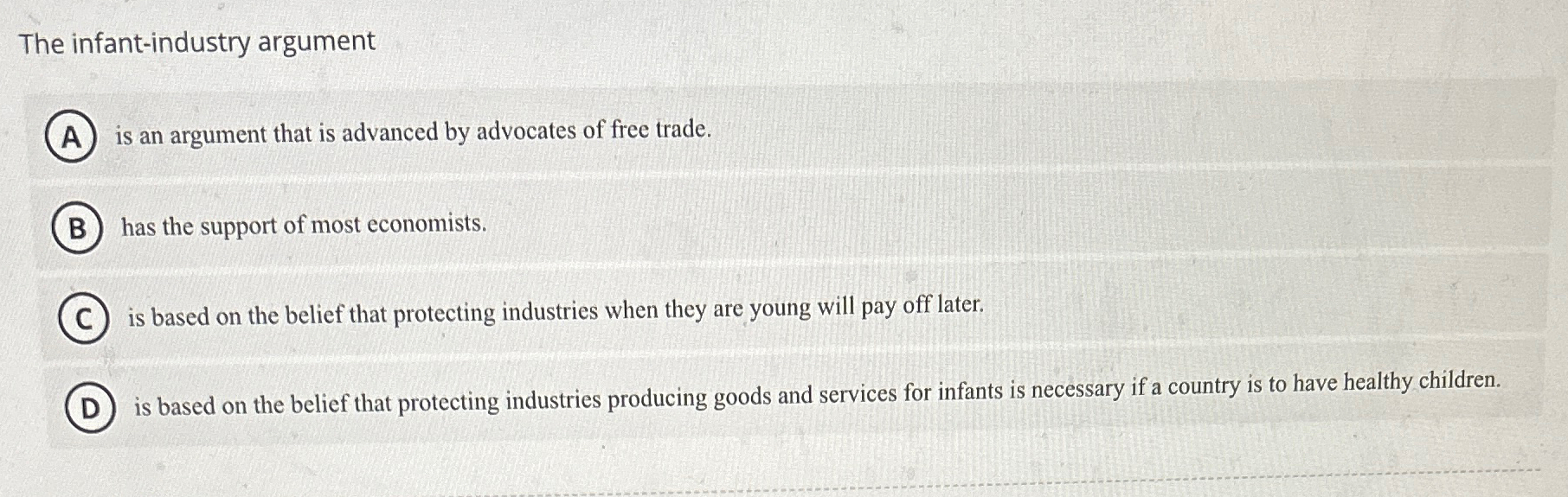 Solved The infant-industry argument ﻿is an argument that is | Chegg.com