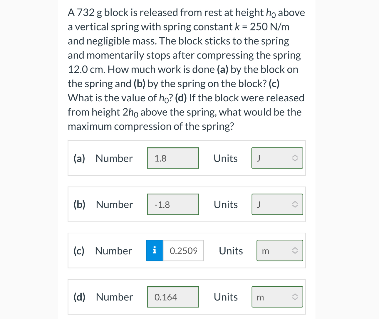Solved A 732g ﻿block is released from rest at height h0 | Chegg.com
