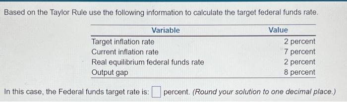 Solved Based on the Taylor Rule use the following | Chegg.com