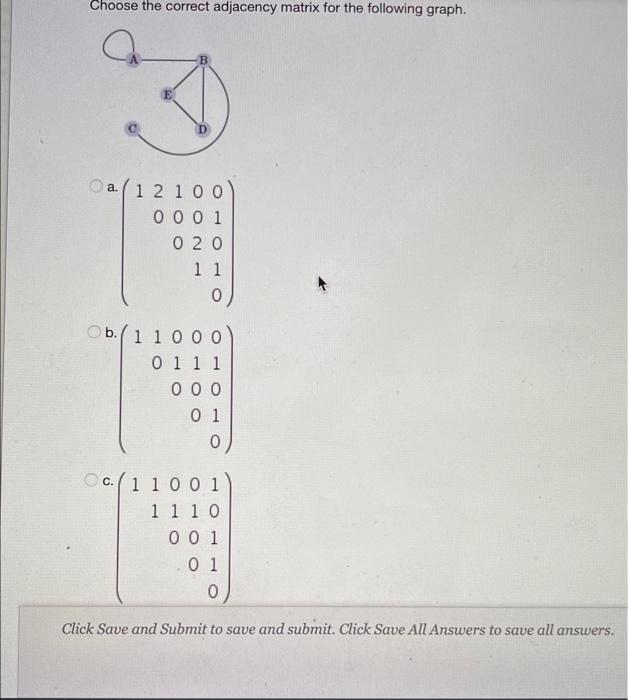 Solved Choose the correct adjacency matrix for the following | Chegg.com