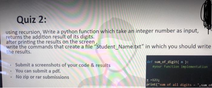 Solved Quiz 2 Using Recursion Write A Python Function 8786