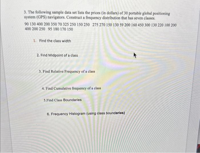 Solved 3. The following sample data set lists the prices (in | Chegg.com