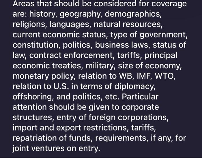 Solved Areas that should be considered for coverage are: | Chegg.com