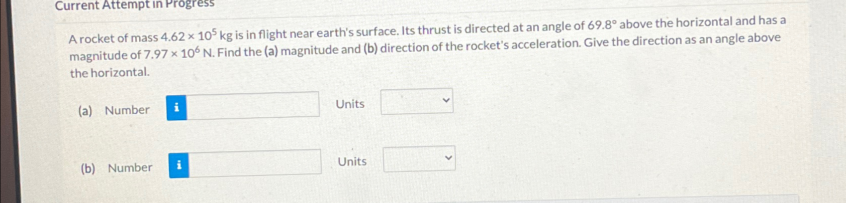 Solved Current Attempt in ProgressA rocket of mass | Chegg.com