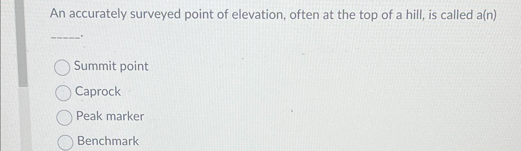 Solved An accurately surveyed point of elevation, often at | Chegg.com