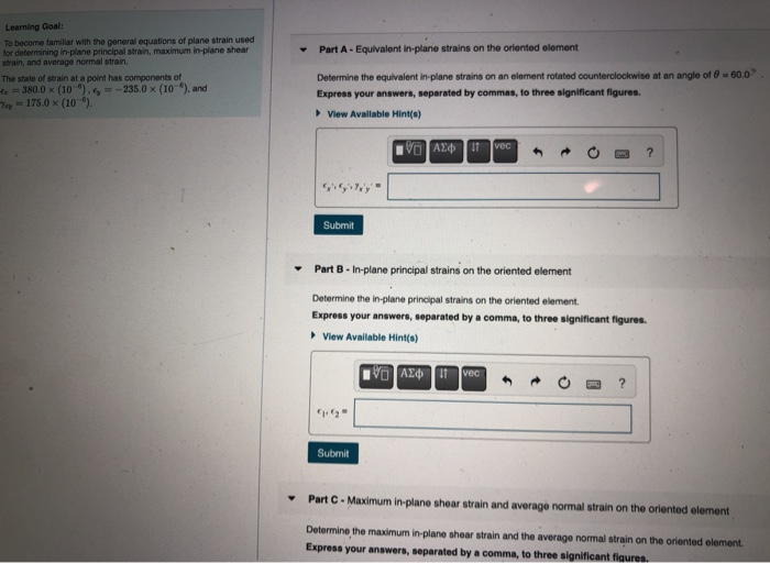Solved Part A - Equivalent in-plane strains on the oriented | Chegg.com